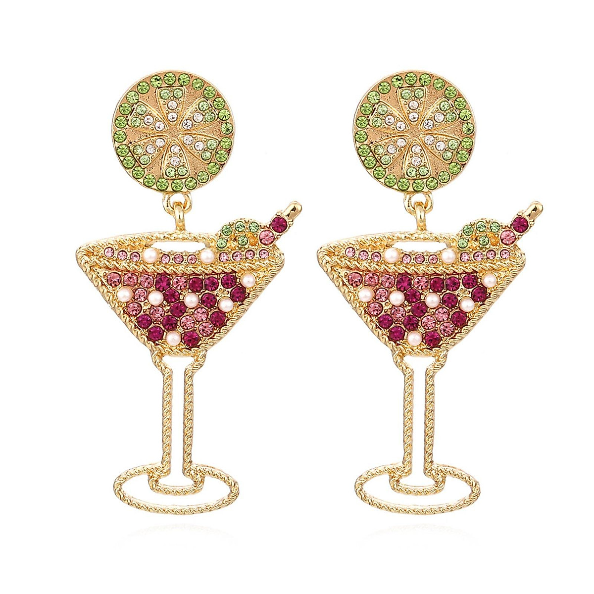 Handmade Champagne Wine Glass Dangle Earrings Colorful Shining Rhinestone Crystal Wine Bottle Earrings for Women Jewelry