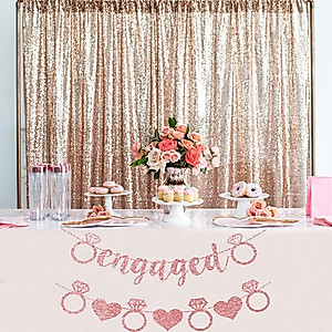 Engagement Party Decorations, Rose & Gold Engaged Banner, Bachelorette Party Favors, Glitter Diamond Bride Sign for Bridal Shower Hen Party Supplies Backdrop Decor (Rose Gold)