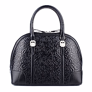 Banuce Black Embossed Pattern Leather Handbags for Women Purse Shoulder Tote Bag