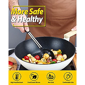 Pack of 2 Large Silicone Cooking Spoons,Non Stick Solid Basting Spoon,Heat-Resistant Kitchen Utensils for Mixing,Serving,Draining,Stirring (BLACK)