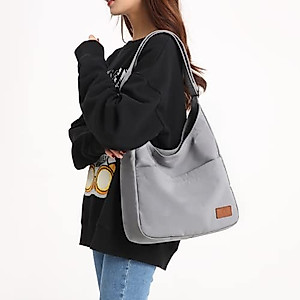 Canvas Tote Bag, Large Hobo Bags for Women Aesthetic Shoulder Purses Hand Bag Cute Simple School Crossbody Purse with Adjustable Wide Strap - Magnetic Closure - Black Slouch Bag