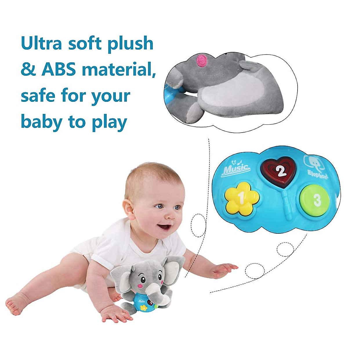 CGNiONE Plush Elephant Music Baby Toys, Newborn Baby Toys for Baby 0 3 6 9 12 Month, Cute Stuffed Aminal Light Up Baby Musical Toys for Infant Babies Boys & Girls Toddlers 0 to 36 Months