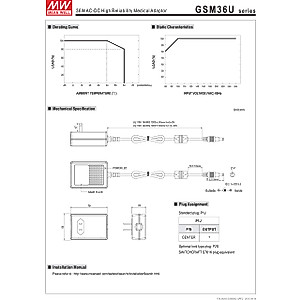 MEAN WELL GSM36U48-P1J 48V 0.75A 36W AC-DC High Reliability Medical Adaptor
