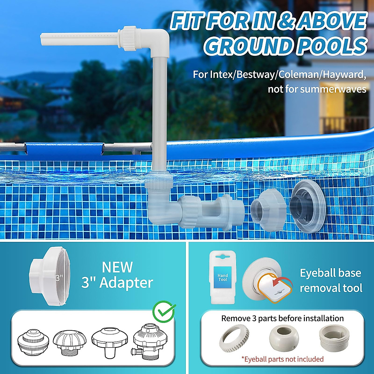 Klleyna Water-Fountain Swimming-Pool Sprinkle Accessories - Waterfall Above In-ground Pool, Cooling Spray for Outdoor Garden Pond Aerator Circulation, High Pressure Jet Fountain Pump Attachment