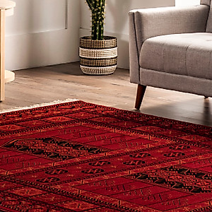 nuLOOM Billie Traditional Paneled Fringe Area Rug, 4x6, Red