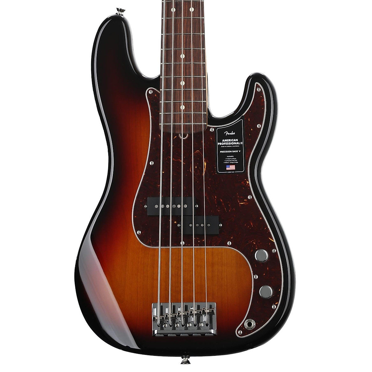 Fender American Professional II 5-String Precision Bass, 3-Color Sunburst, Rosewood Fingerboard