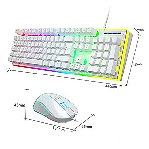 MageGee Gaming Keyboard and Mouse Combo, True RGB Backlit Membrane Office Keyboard, 104 Keys Aluminum Panel USB Quiet Wired Keyboard for Windows Laptop PC - White/Silver