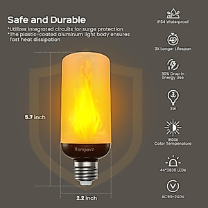 Hompavo Gen2 LED Flame Light Bulbs, Like Real Fire 4-Mode Flickering Light Bulbs with Upside Down Effect, E26 Flame Bulb for Halloween Christmas Party Patio Porch Home Indoor & Outdoor Decorations, 2