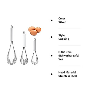 3 Pieces Stainless Steel Kitchen Flat Whisk Set 8 Inch, 10 Inch and 11.6 Inch Stainless Steel Flat Wire Egg Utensils Whisk 6 Wires Egg Mixing Whisk for Cooking Blending Whisking Beating Stirring