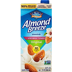 Almond Breeze Dairy Free Almondmilk, Unsweetened Original, 32 Ounce (Pack of 12)