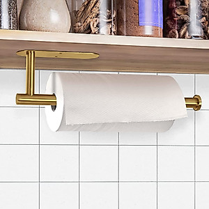 Paper Towel Holder Under Cabinet and Counter, Paper Towels Rolls - for Kitchen, Stainless Steel Paper Towels Bulk- Self Adhesive Wall Mount Both Available in Adhesive and Screws (Gold)