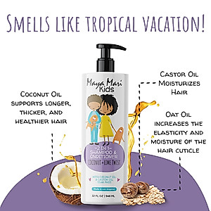 MAYA MARI Curly Hair Kids Ultimate Curls Set includes 2 in 1 Shampoo and Conditioner, and Leave In Conditioner - Coconut Scent