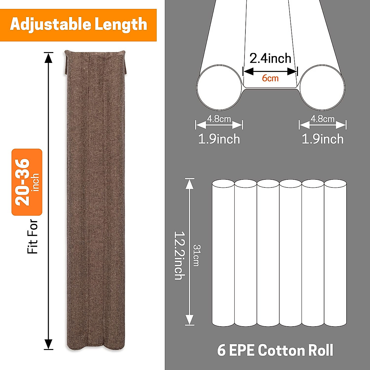 VISEMAN Under Door Stopper, Door Noise Blocker, Adjustable Door Sweeps Window Blocker, Door Bottom Weather Stripping, 20 to 36" Clear Self Stick Door Bottom