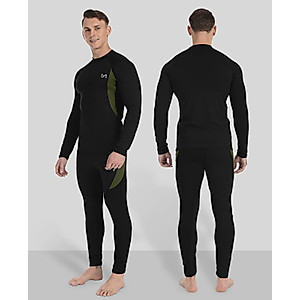 MEETYOO Thermal Underwear, Men's Base Layer,2 Sets Long Johns Lined with Hunting Gear, Black+Black, Small