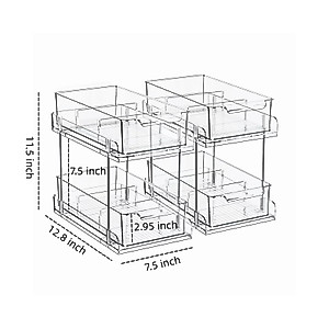 2 Tier Clear Under Sink Organizer with Dividers, Slide Out Bathroom Organization Container Storage Rack, Home Multipurpose Organized Pantry/Kitchen/Counter/Medicine Cabinet Storage Bins (Clear 2-pack)