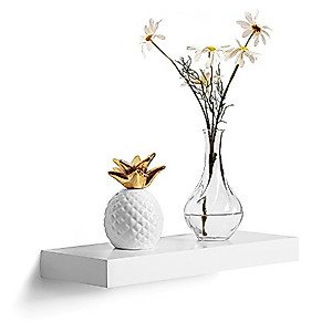 SONGMICS Floating Shelf, Wall Shelf 15.7 Inches, with Metal Bracket for Easy Installation, Display Trinkets, Picture Frames, Potted Plants, in The Living Room, Entryway, Bedroom, White ULWS14WT