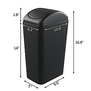 Hespama Slim Trash Can, 14L Black Swing Lid Garbage Bin for Narrow Space