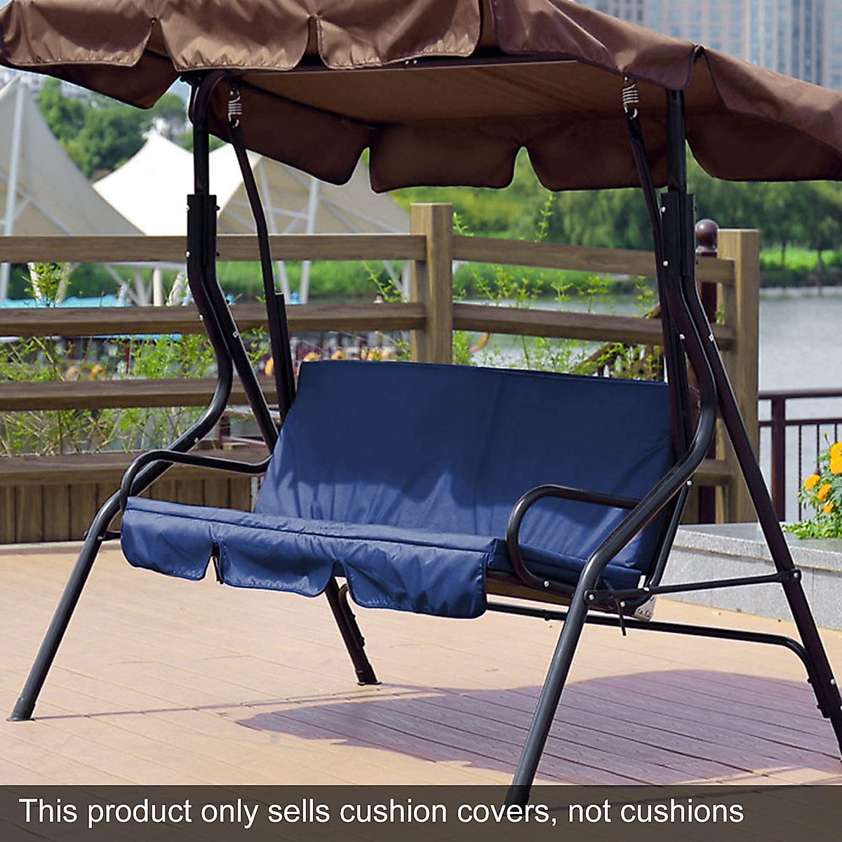 Patio Swing Cushion Cover Replacement, Waterproof Swing Seat Cover, Outdoor 3 Seater Covers for Courtyard Garden Swing Chair Protection Cushions, 59.1x19.7x3.9In(Dark Blue)