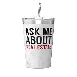 Ask Me About Real Estate Gifts for Women Men Insulated Coffee Mug 12oz Iced Coffee Tumbler Cup with Flip Lid Double Wall Vacuum Leak-Proof Thermos Mug for Travel Office School Party Camping-II