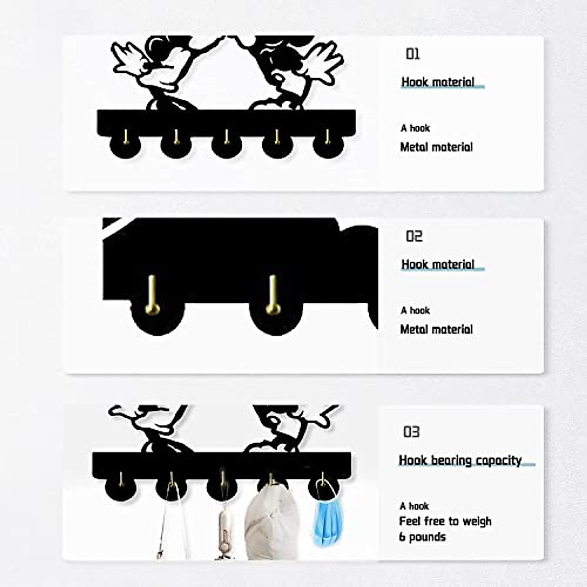 Mickey and Minnie's Love Theme Wall Decor Hooks Customize Household Door Decor Hooks Multi-Function Wall Coat Bags Clothes Hook Keys Holder