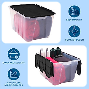 Organize-It!- 8 Pack Flip-Top Tote, 13 Gal., Storage Tote with a Clear Base, Bags for Small Item Storage, 22.25’’ L x 15.25’’ W x 12.1’’ H, Clear/Black