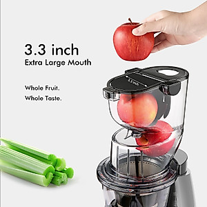 SiFENE Whole Fruit Cold Press Juicer Machine - Vertical Slow Masticating Juicer with Large 3.3in Feed Chute - Easy to Clean, Ideal for Whole Fruits & Vegetables, Gray