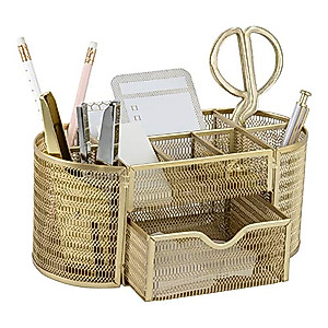 BLU MONACO Beautiful Gold Desk Organizer - Made of Metal with Gold Finish - Gold Desk Accessories - Storage for Paper and Office Supplies - Desk Organizer Gold - Storage for Home or Office