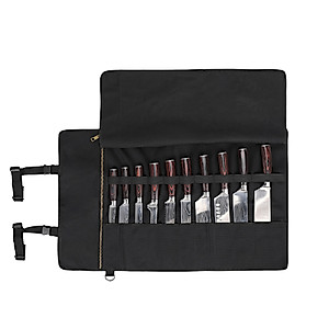 Chef's Knife Roll Bag With 10 Slots And 1 Large Zipper Pocket, Heavy Duty 16oz Waxed Canvas Knife Case