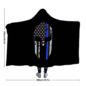 Police Thin Line Flag Spartan Wearable Hooded Blanket Soft Cloak for Watch Tv Sofa Bed Napping 60"x80"