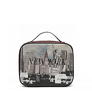 Nicole Lee Travel Handbag Crossbody Set with 3 Fashion Print Makeup Pouches, Women's Cosmetic Toiletry Organizer (Success in New York)