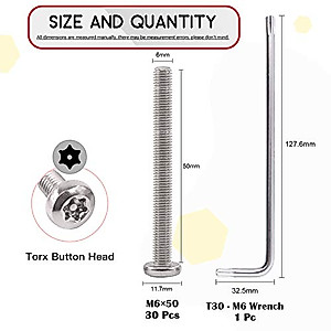 Hilitchi M6 30PCS Button Head Torx Security Screws Stainless Steel Tamper Proof Screws w T30 Bit (M6X50)