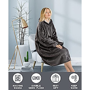 VeMee Wearable Blanket Sweatshirt Super Warm and Cozy Blanket Hoodie for Women with Pocket (Grey, OneSize)