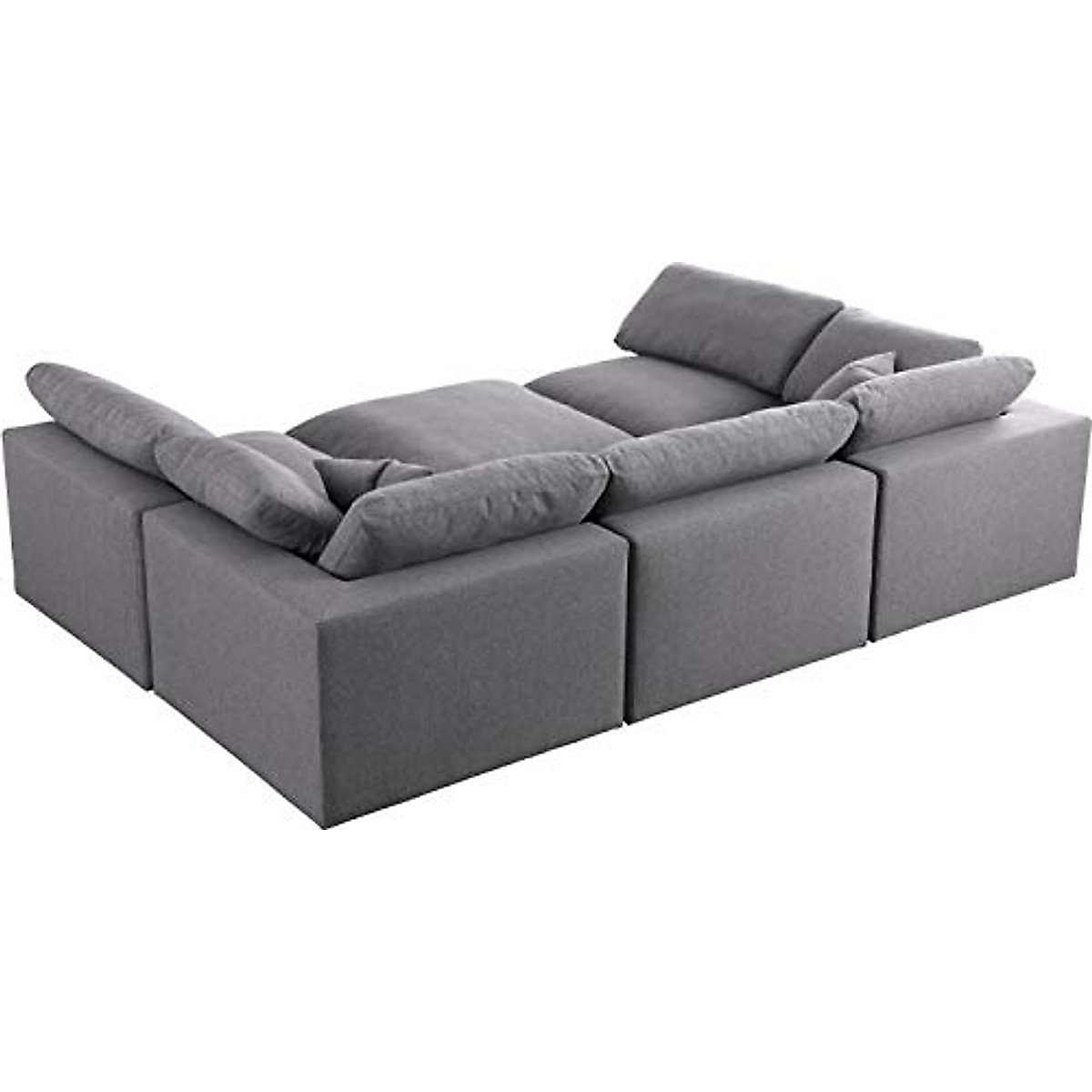 Meridian Furniture Serene Collection Modern | Contemporary Deluxe Comfort Modular Sectional, Soft Linen Textured Fabric, Down Cushions, 2 Corner + 3 Armless + 1 Ottoman, Grey