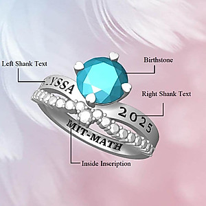 JNJ Women's Class Ring, personalized for high school and college graduates, Sterling Silver, Birthstone Class Ring, Crown Style, Fashion collection-Jour Nouveau Jewelry (Platinum)