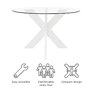 Powell White Wood Glass Top Parnell X Base Dining Table