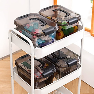 YYXB Black Latch Box/Bins with Handle and Lid, 8-Pack Plastic Clear Stackable Latching Box for Storage, Multi-Purpose, 5L/5.5 Quart