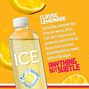 Sparkling Ice, Classic Lemonade Sparkling Water, Zero Sugar Flavored Water, with Vitamins and Antioxidants, Low Calorie Beverage, 17 oz Bottles (Pack of 12)