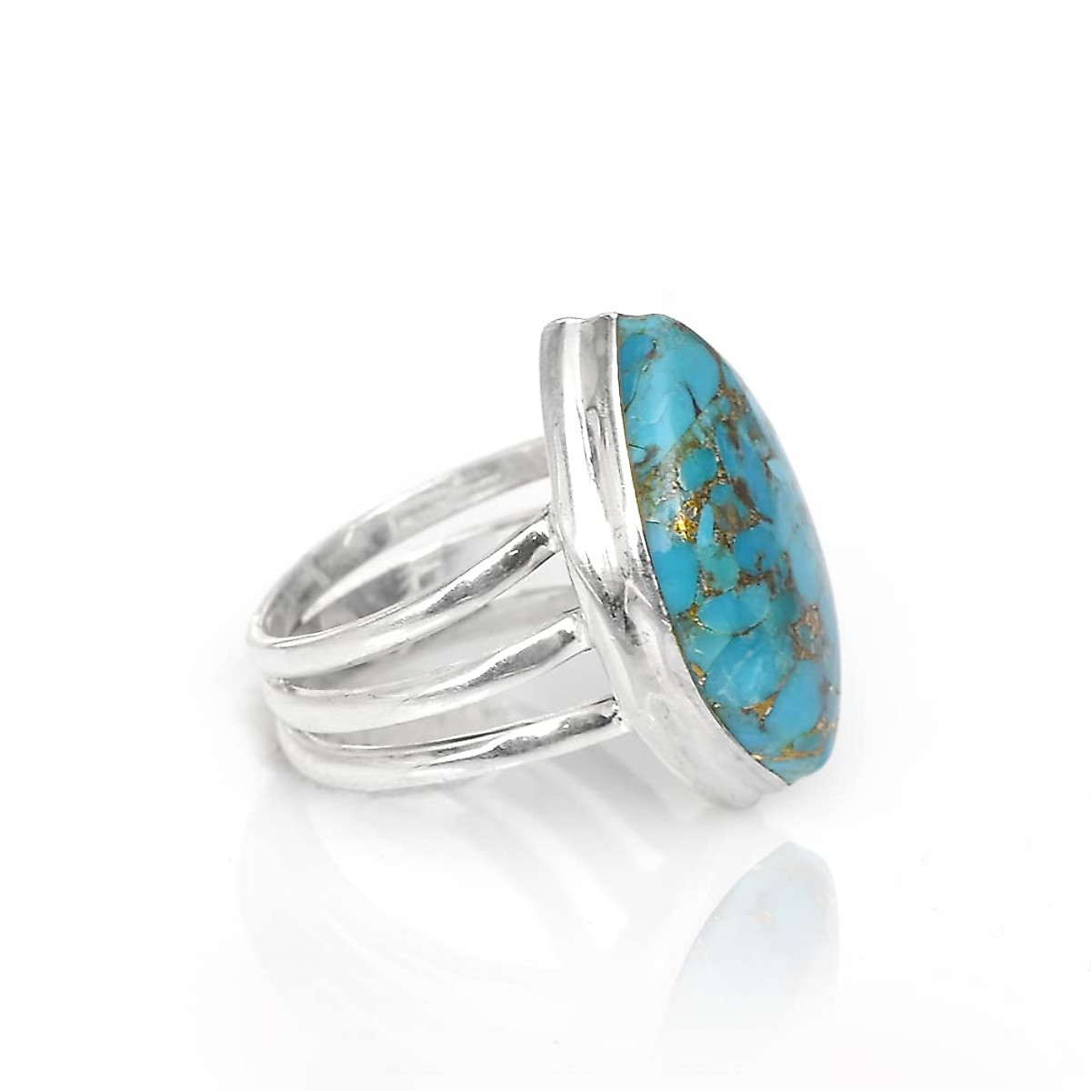 YoTreasure Blue Turquoise Solid 925 Sterling Silver Split Shank Ring Jewelry