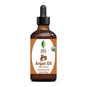 SVA Argan Oil Organic - 4 Fl Oz – 100% Natural Cold Pressed Organic Argan Oil - for Face, Skin Care, Hair Care, Scalp Massage & Body Massage – Carrier Oil with Dropper