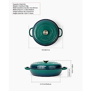 Larder & Vine Enameled Cast Iron Braiser with lid, Cast Iron Casserole Dish | 3.6QT /3.4L (Bondi)