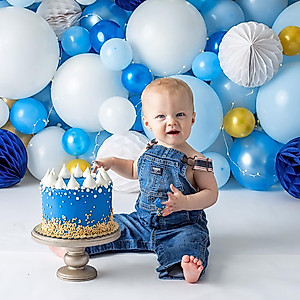Blue and White Balloons Royal Blue Balloons 12inch 50pcs, Blue Confetti Balloon Blue and White Balloon Arch Kit Light Blue Baby Blue Ballons for Birthday Decorations Wedding Party Baby Shower