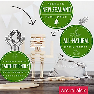 Brain Blox Natural Wooden Blocks for Kids Ages 4-8 - Montessori Blocks for Hands-on Learning - STEM and Architecture for Kids (100 Building Blocks)