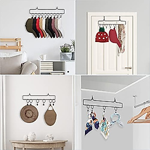 Hat Organizer with 2 Hanging Methods, Over the Door Hat Rack for Baseball Caps with 20 Hooks, Metal Wall Cap Organizer, Black Hat Holder Storage For Closet Door Entryway Bedroom Fit All Caps, Set of 2