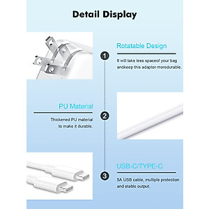 140W USB-C Power Adapter, Mac Book Pro Charger Foldable PD3.1 PPS Fast GaN Wall Charger Compatible with MacBook Pro 16" 14" Air 13" Retina M1 / M2 2023 2022 2021 2020 Laptop, Included 6.8ft C-C Cable