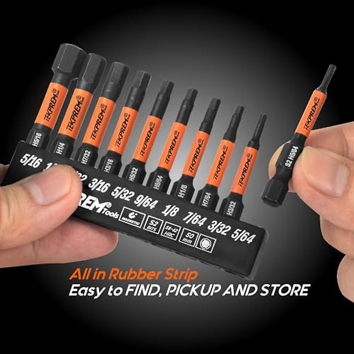 Metric & SAE Hex Head Allen Wrench Drill Bit Set,TEKPREM 20-Piece 1/4 inch Magnetic Tip Hex Screwdriver Bit Set with Rubber Strip and Storage Box, S2 Steel & 2 inch Long