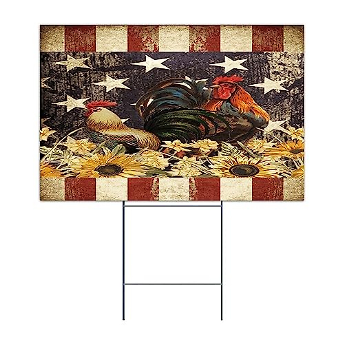America 4th of July Patriotic Rooster Yard Lawn Sign 12x18 Inch American Banner The Old Glory Personalized Yard Signs with Stakes for Rent House Outdoor Decoration