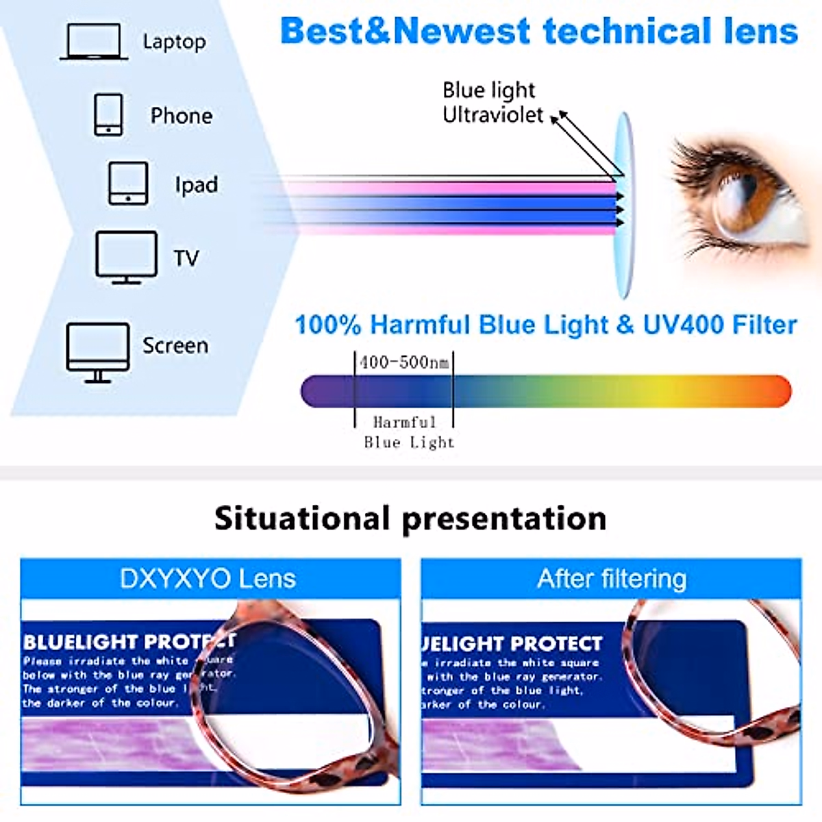 DXYXYO Blue Light Blocking Reading Glasses for Women 2.5+, 4 Pack Men Round Computer Readers with Spring Hinge