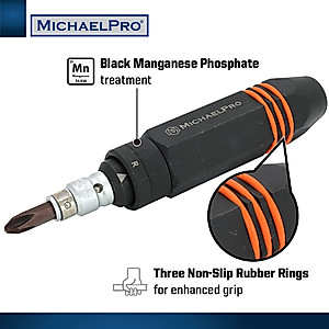 MichaelPro 3/8 Inch Drive Manual Impact Driver Set, Includes 11 Bits and 3/8” Bit Holder, 6-sided Enhanced Anti-Slip Grip, Heavy Duty