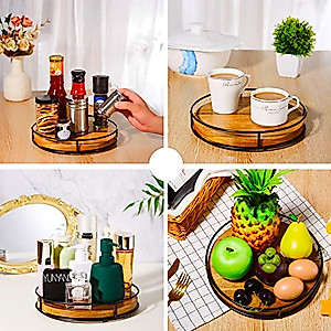 Saebye 9.5" Acacia Wood Lazy Susan, Lazy Susan Organizer for Cabinet, Turntable Organizer with Steel Sides, for Cabinet, Pantry, Table, Spice Rack