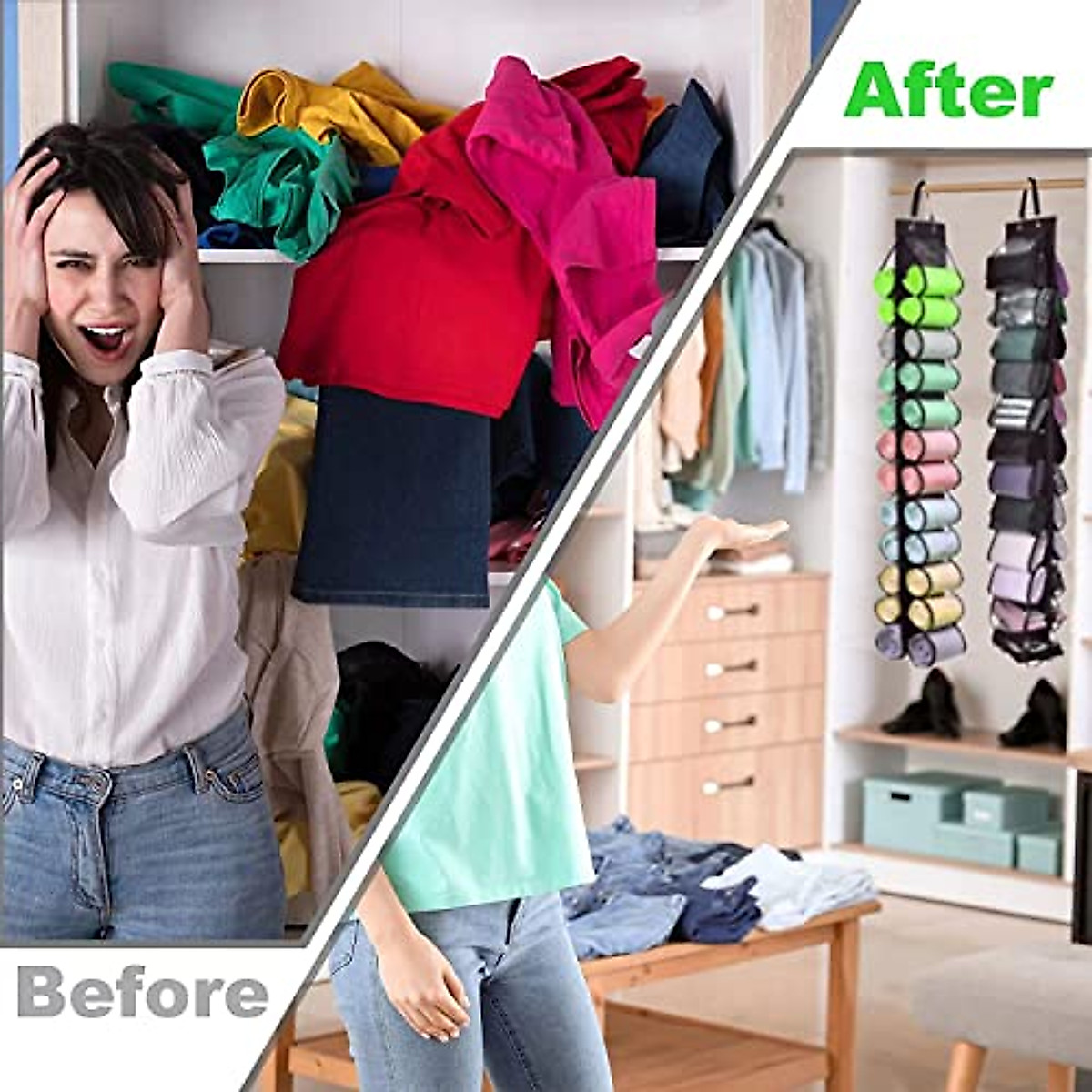 KISYONGUS Leggings Organizer Storage, T Shirt Organizer, Hanging Legging Organizer for Closet, Hanging Clothes Organize with 24 Compartment Organizers for Yoga, T-Shirts, and Jeans (Black, 1 Pack)